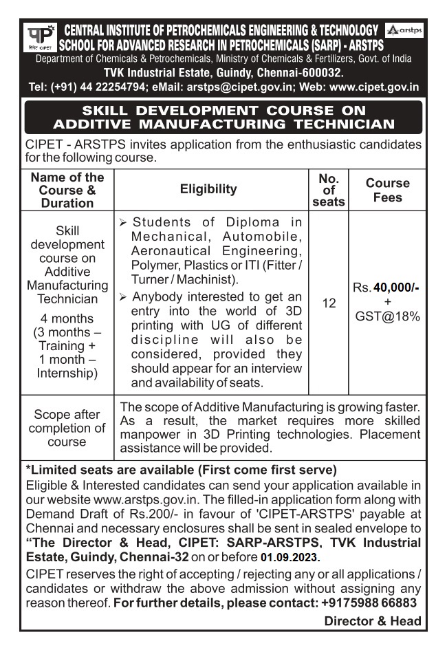 Skill Development Course on Additive Manufacturing Technician ...